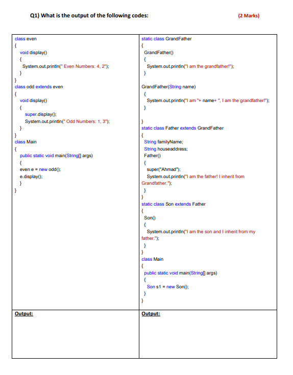 Solved Q1) What is the output of the following codes: (2 | Chegg.com