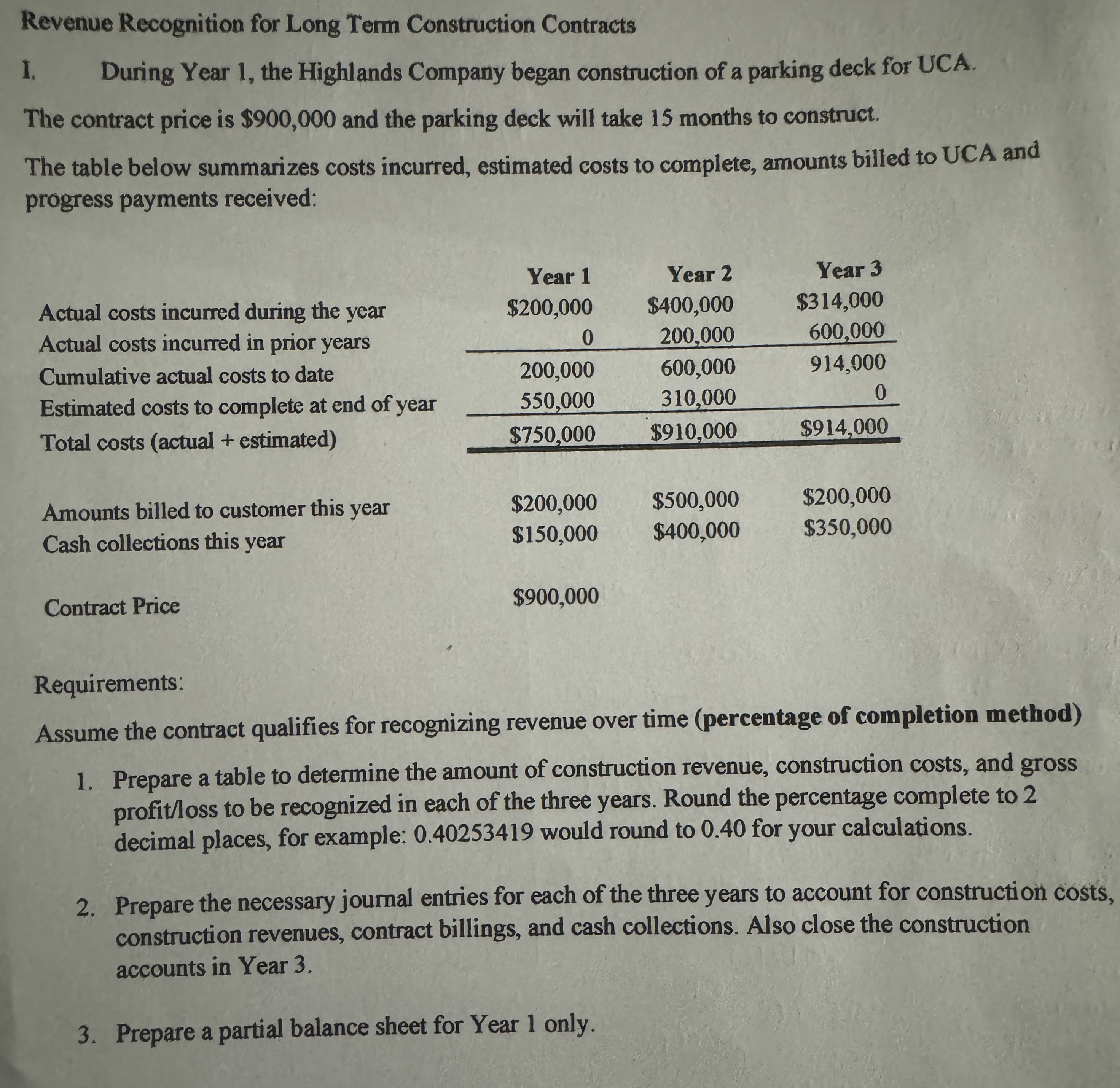 Solved Revenue Recognition for Long Term Construction | Chegg.com