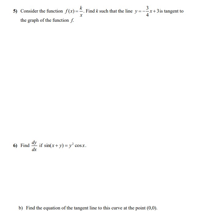 Solved 5) Consider the function \\( f(x)=\\frac{k}{x} \\). | Chegg.com