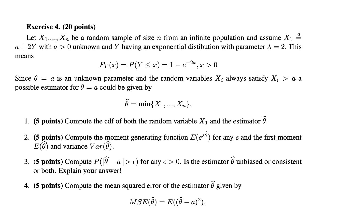 Solved d Exercise 4. (20 points) Let X1..., Xin be a random | Chegg.com Solved d Exercise 4. (20 points) Let X1..., Xin be a random | Chegg.com