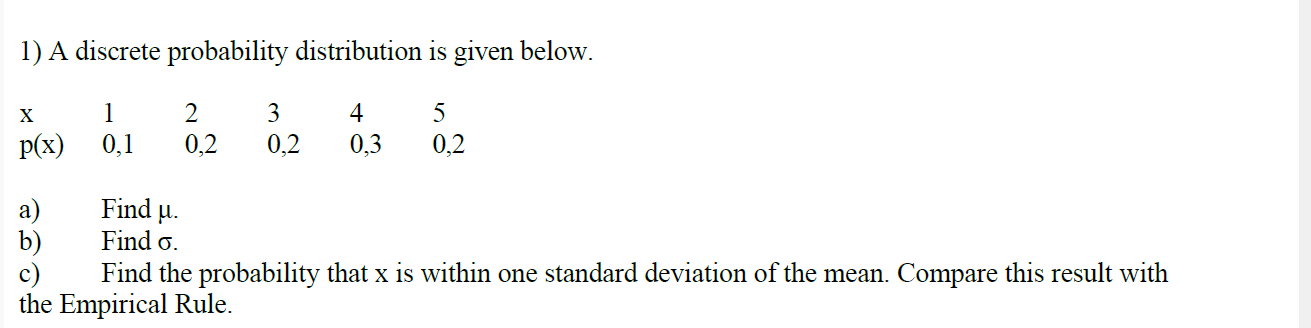 Solved A discrete probability distribution is given below.a) | Chegg.com
