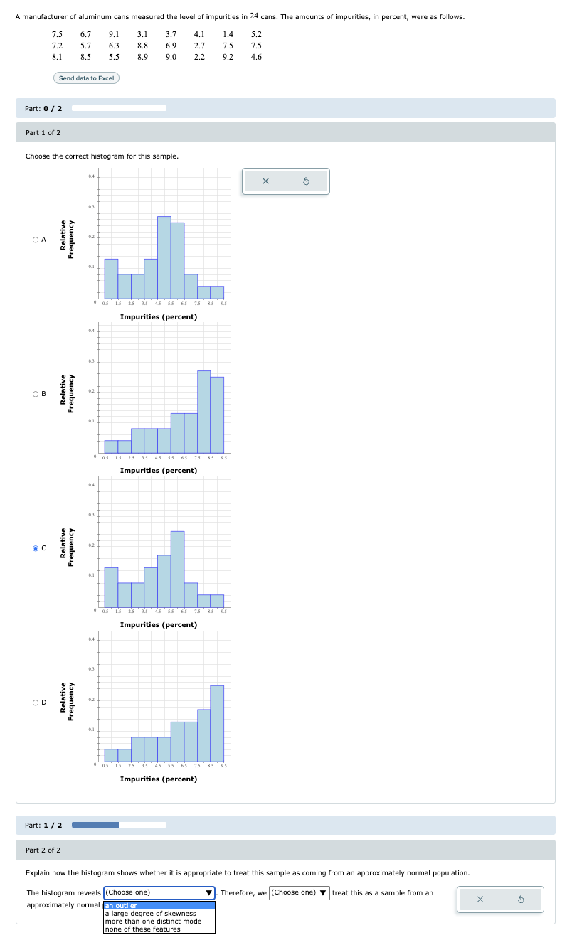 Solved Choose the correct histogram for this sample. Part: | Chegg.com