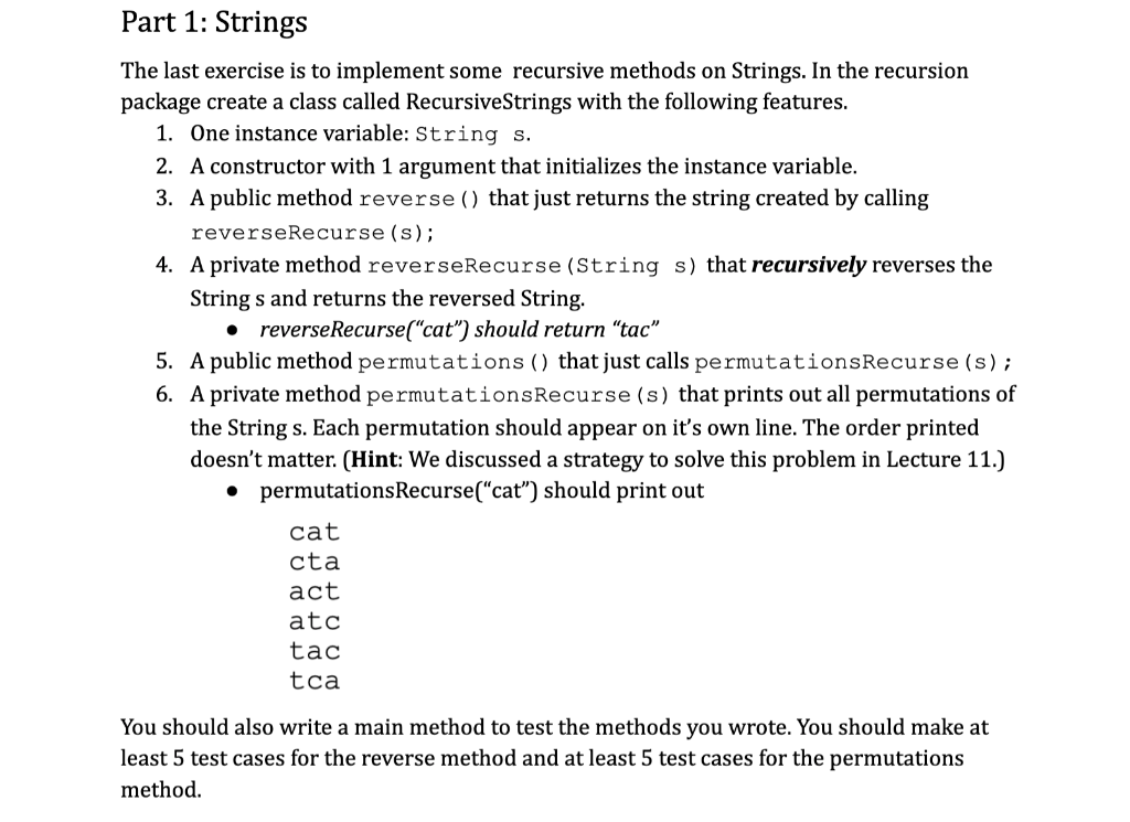 Solved Part 1: Strings The last exercise is to implement | Chegg.com