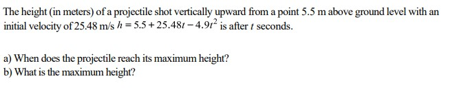 Solved The height (in meters) of a projectile shot | Chegg.com