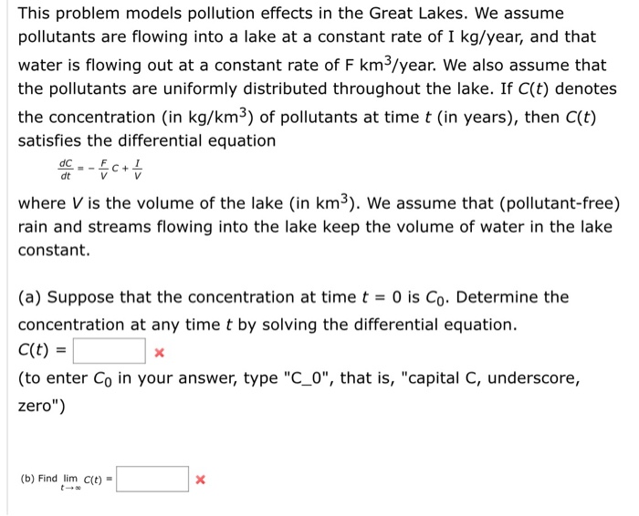 Solved This problem models pollution effects in the Great | Chegg.com