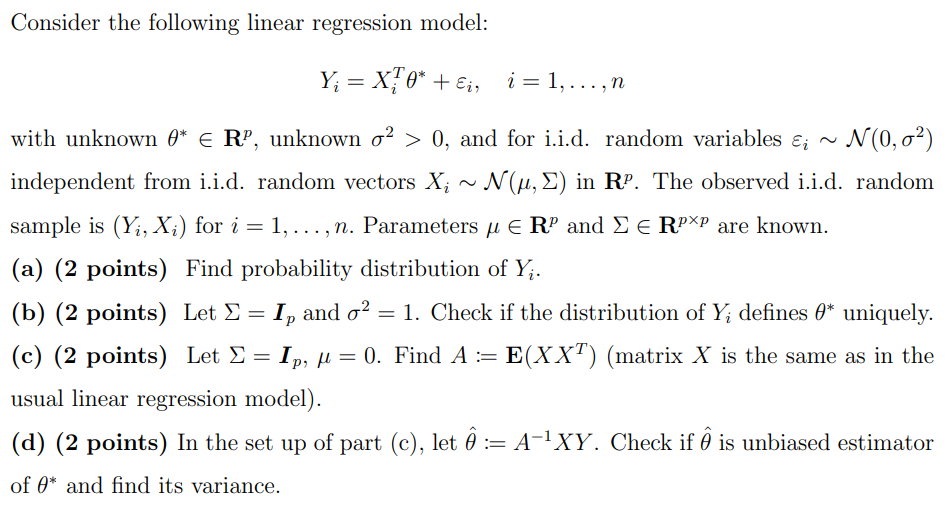 Solved Consider the following linear regression model: | Chegg.com