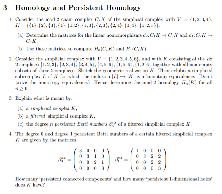 Solved 3 Homology and Persistent Homology 1. Consider the | Chegg.com