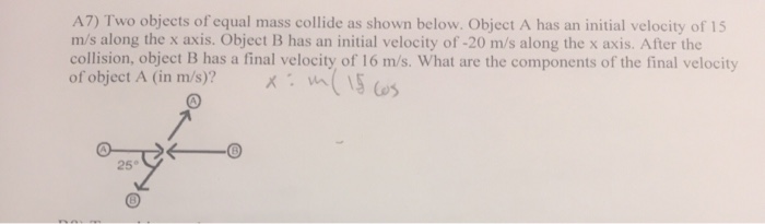 Solved Two objects of equal mass collide as shown below. | Chegg.com