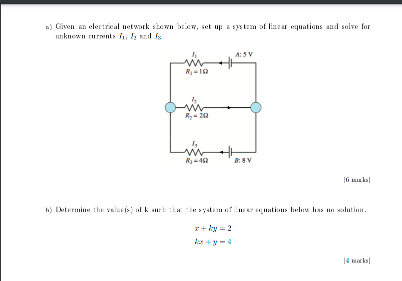 Solved a) Given an electrical network shown below, set up a | Chegg.com