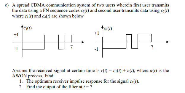 Solved c) A spread CDMA communication system of two users | Chegg.com