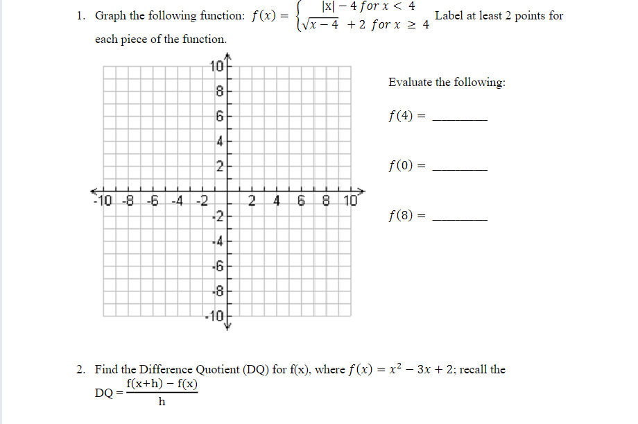 Solved 1. Graph the following function: f(x)={∣x∣−4 for | Chegg.com