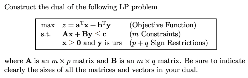 Solved Construct the dual of the following LP problem z a | Chegg.com