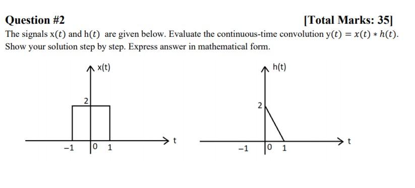 Solved Question #2 [Total Marks: 35] The signals x(t) and | Chegg.com