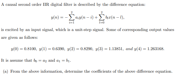 Solved A causal second order IIR digital filter is described | Chegg.com