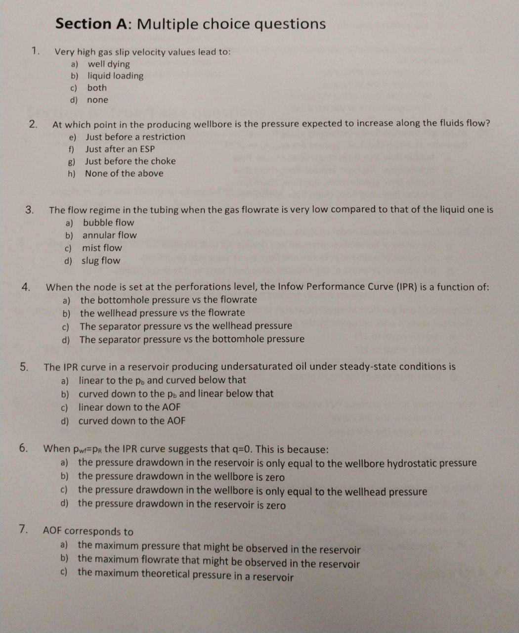 Solved Section A: Multiple choice questionsVery high gas | Chegg.com
