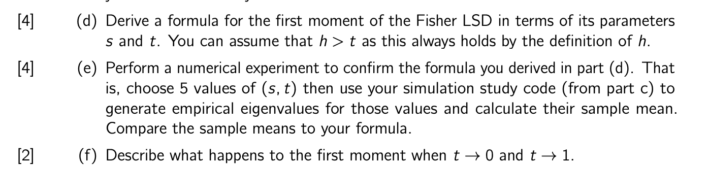 Solved The Fisher limiting spectral distribution (LSD), | Chegg.com
