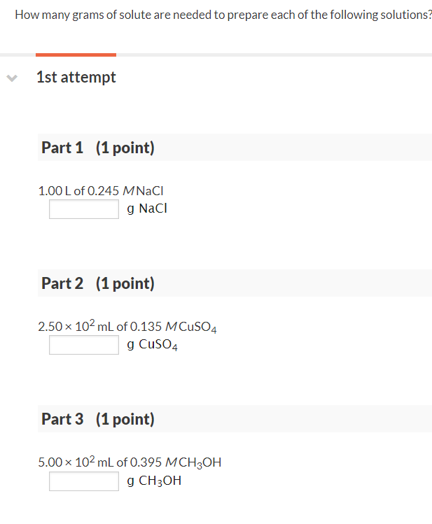 Solved How many grams of solute are needed to prepare each | Chegg.com