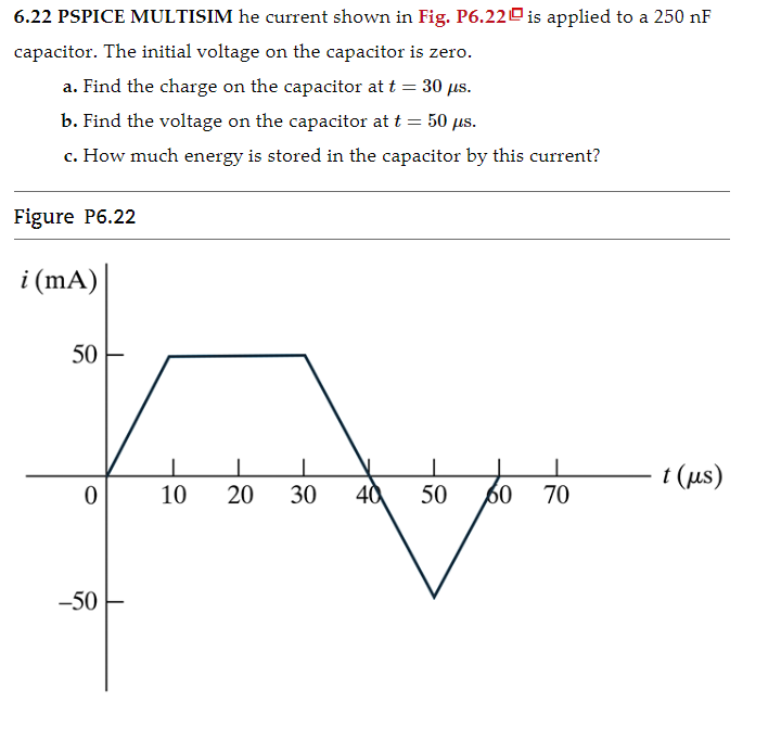 6.22 PSPICE MULTISIM he current shown in Fig. P6.22 | Chegg.com