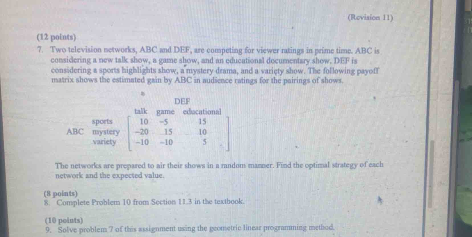 (12 ﻿points)7. ﻿Two television networks, ABC and \( | Chegg.com
