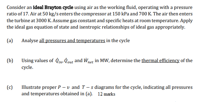 Solved Consider an ideal Brayton cycle using air as the | Chegg.com