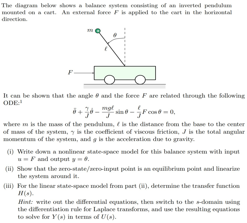 Solved The diagram below shows a balance system consisting | Chegg.com
