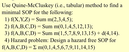 Solved Use Quine-McCluskey (i.e., tabular) method to find a | Chegg.com
