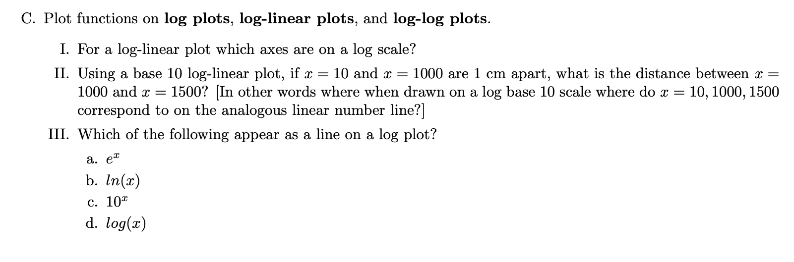 Solved C plot Functions On Log Plots Log Linear Plots