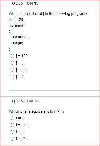Solved QUESTION 19 What is the value of j in the following | Chegg.com