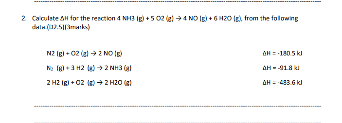 Solved 2. Calculate AH for the reaction 4 NH3 (g) +5 02 (g) | Chegg.com