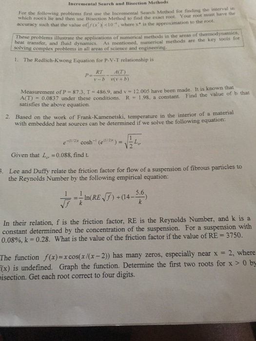 Solved Incremental Search and Bisection Methods For the | Chegg.com