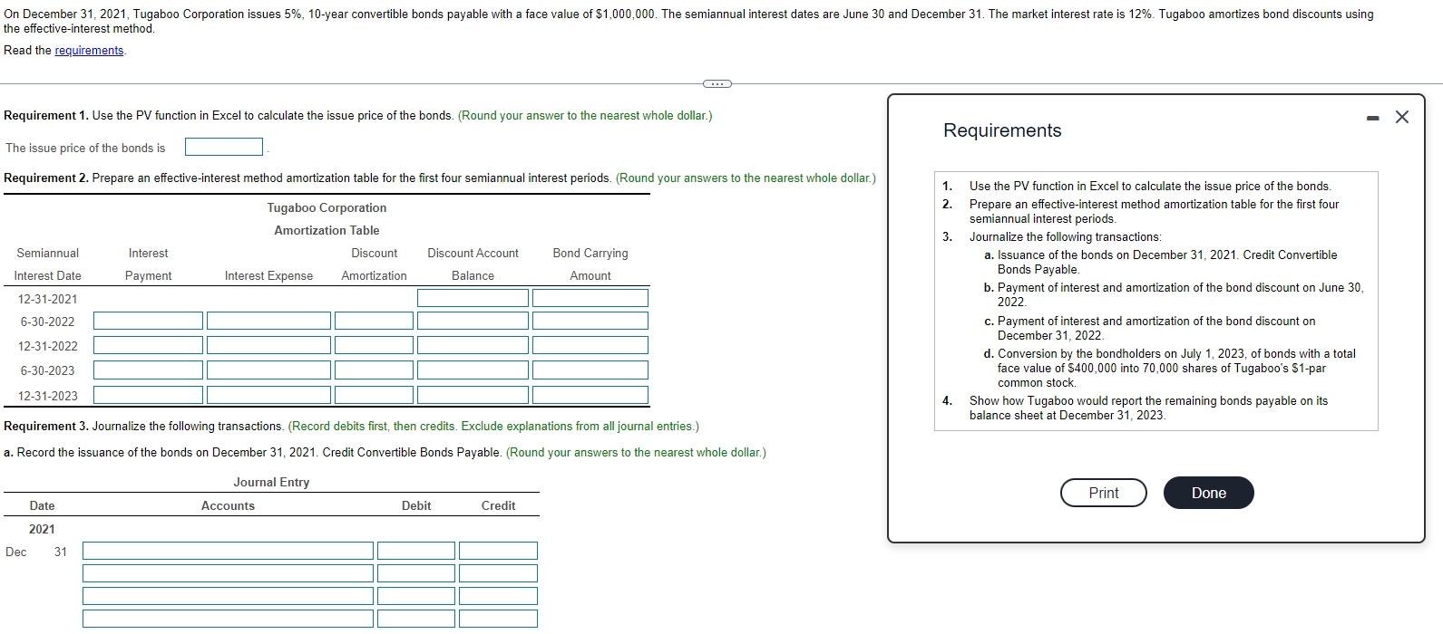 Solved Requirement 1. Use the PV function in Excel to | Chegg.com