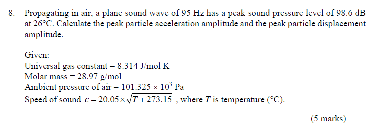 Solved 8. Propagating in air, a plane sound wave of 95 Hz | Chegg.com