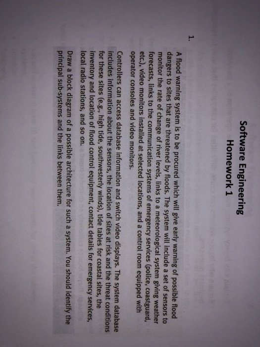 Solved Software Engineering Homework 1 8 1. A flood warning | Chegg.com