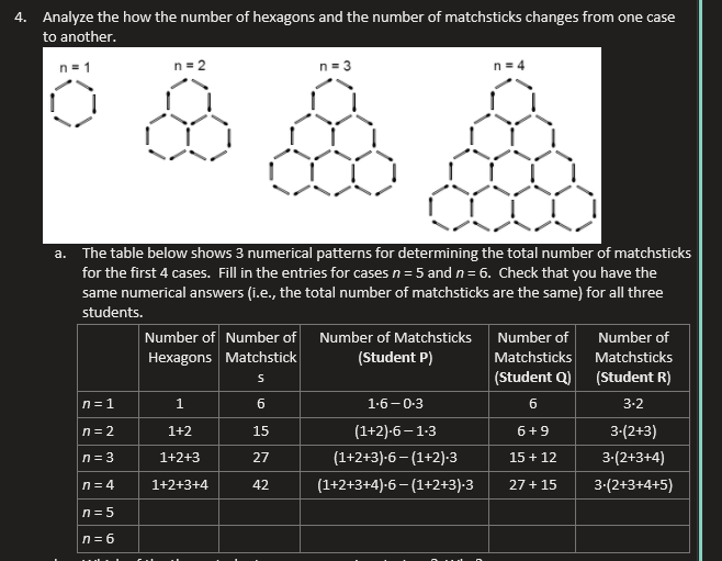 Solved Analyze the how the number of hexagons and the number | Chegg.com