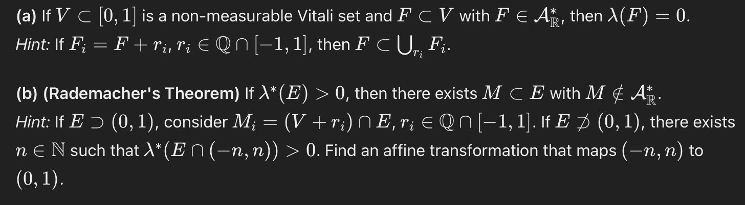 Solved (a) If ﻿Vsub[0,1] is ﻿a non-measurable Vitali set and | Chegg.com