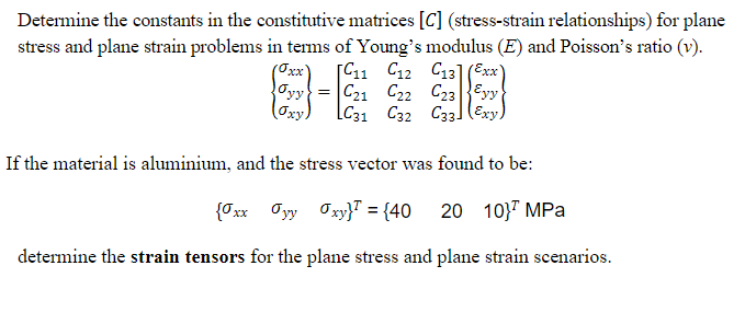 Solved Determine the constants in the constitutive matrices | Chegg.com