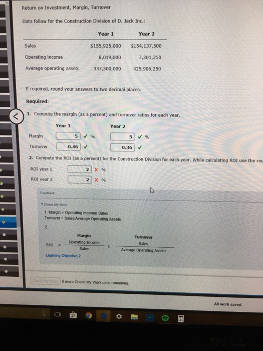 Solved Return on Investment, Margin, Turnover Data follow | Chegg.com