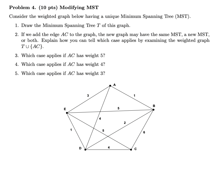 Solved Problem 4. (10 pts) Modifying MST Consider the | Chegg.com