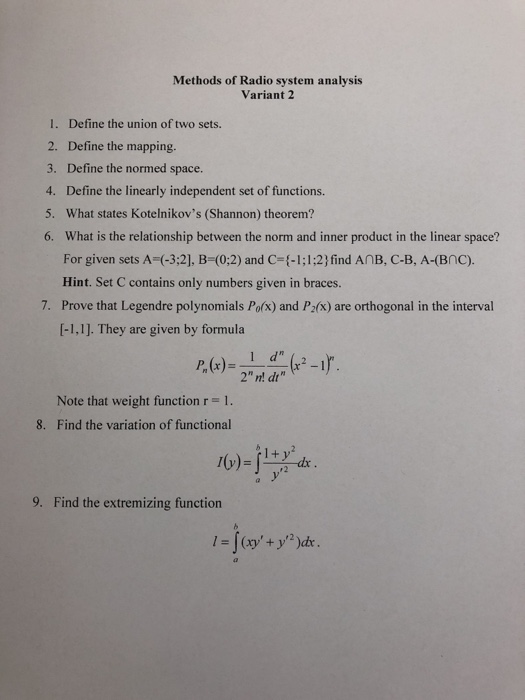 Solved Methods of Radio system analysis Variant 2 1. Define | Chegg.com