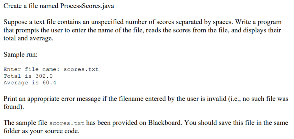 Solved . /* scores.txt */ 82 22 90 75 33 . In Java, | Chegg.com