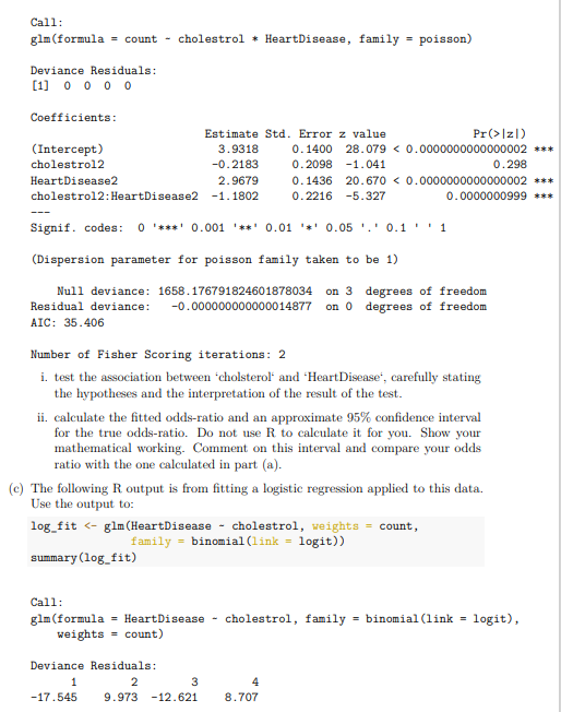 Solved Call: glm (formula = count - cholestrol ∗ | Chegg.com Solved Call: glm (formula = count - cholestrol ∗ | Chegg.com