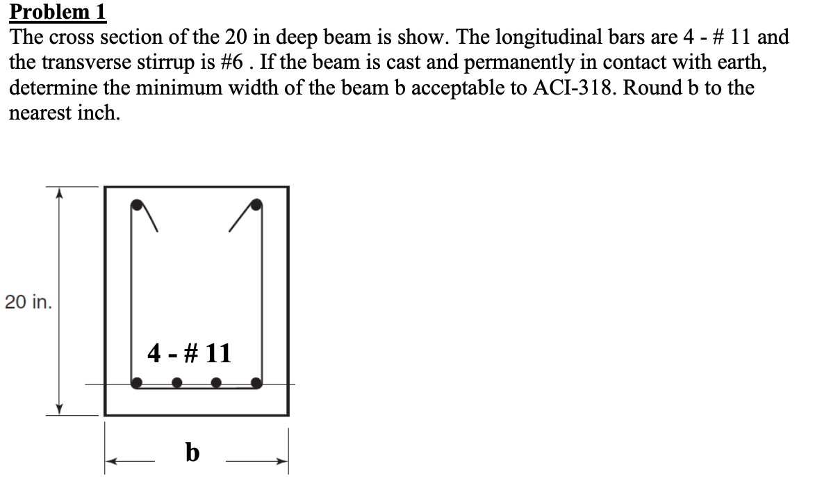 Solved Problem 1 The cross section of the 20 in deep beam is | Chegg.com