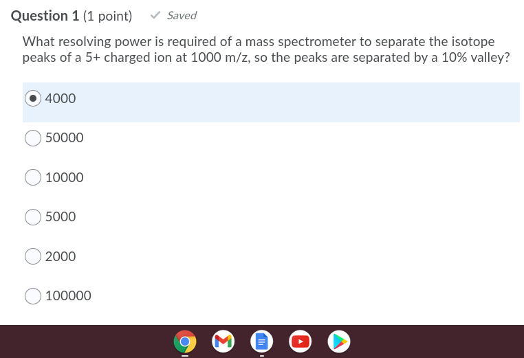 Solved Question 1 (1 point) Saved What resolving power is | Chegg.com