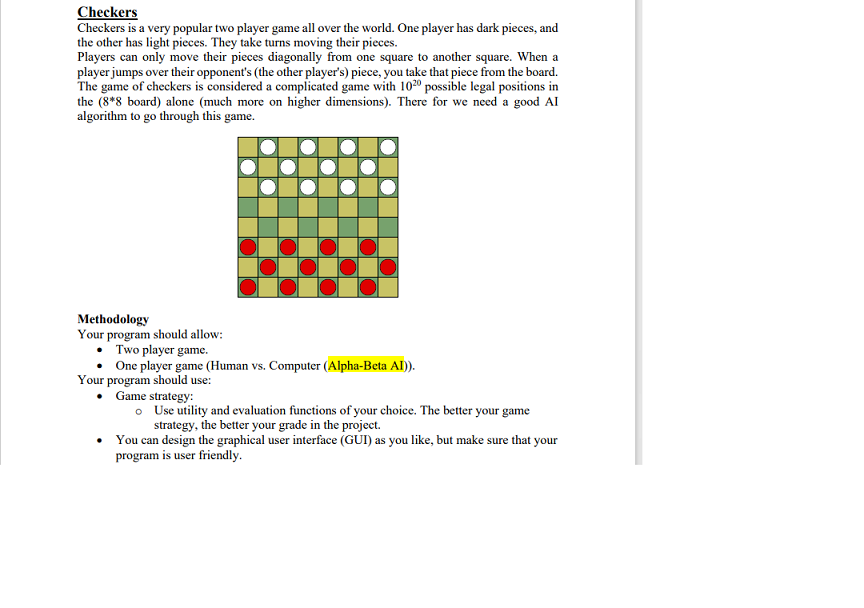 Solved Checkers Checkers is a very popular two player game | Chegg.com