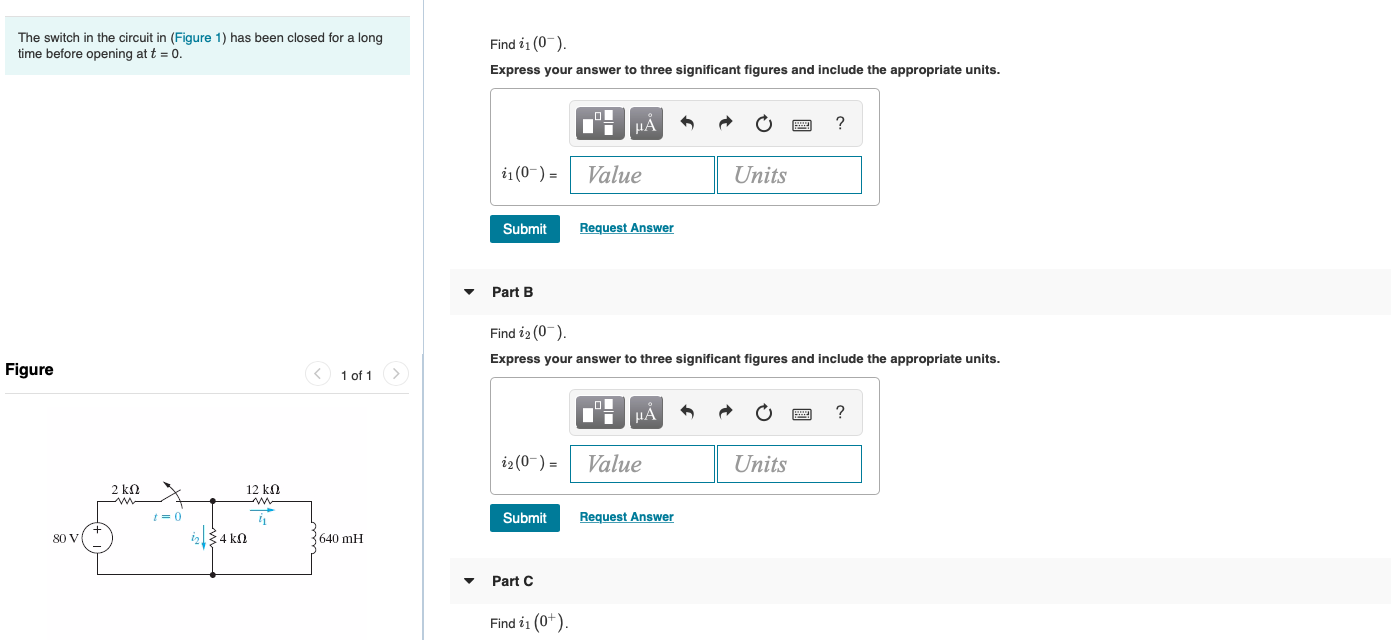 Solved The switch in the circuit in (Figure 1) has been | Chegg.com