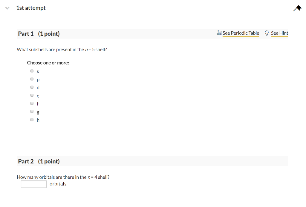 Solved 1st attempt Part1 (1 point) i See Periodic Table See | Chegg.com