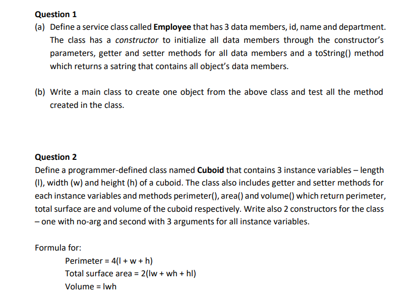Solved Question 1 (a) Define a service class called Employee | Chegg.com