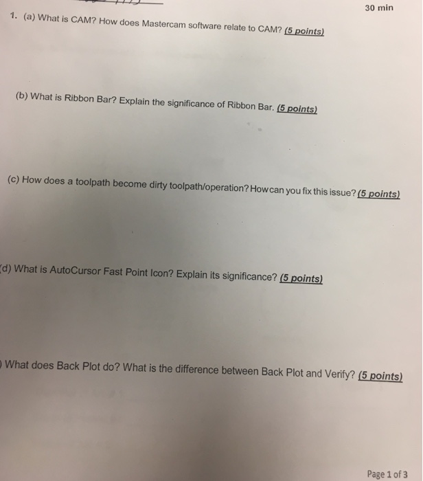 Solved 30 min 1. (a) What is CAM? How does Mastercam | Chegg.com