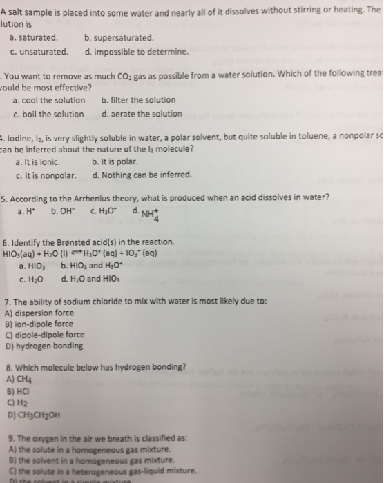 Solved A salt sample is placed into some water and nearly | Chegg.com