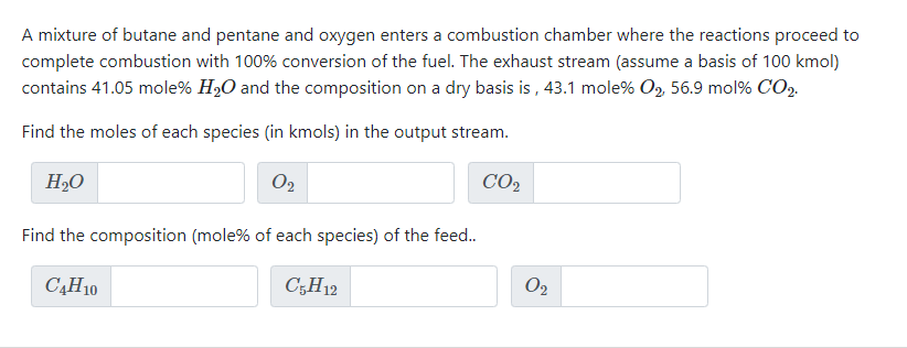 [Solved]: A mixture of butane and pentane and oxygen enter